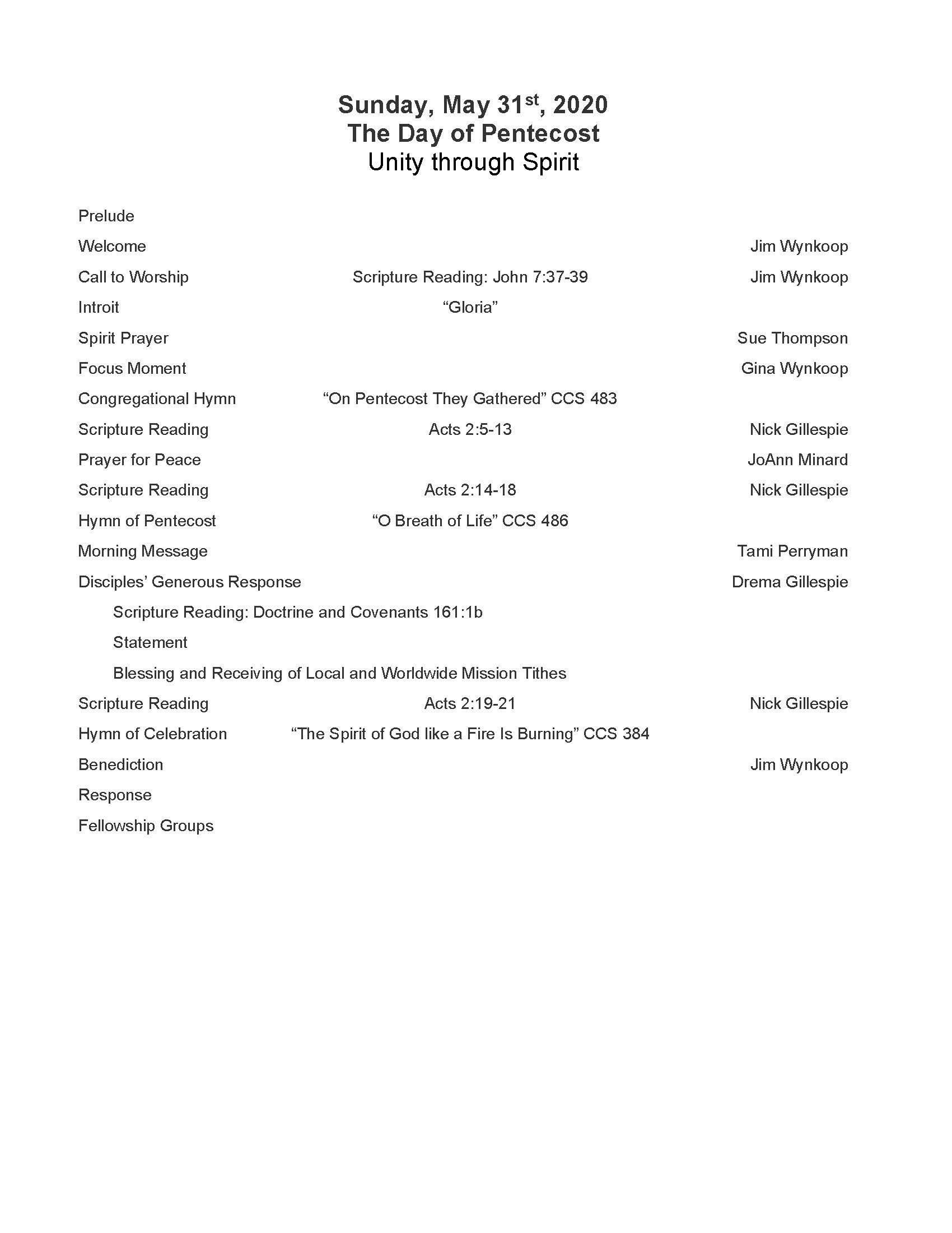 Pentecost Order Of Worship With Lyrics Page 1 Chicago Mission Center